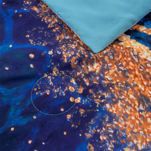 A Nice Night Marble Like Burning Mountain Printed Bedding Set,Retro Style Watercolor Artwork Design,Ultra Soft Comforter Set (Blue, Twin(68-by-88-inches))
