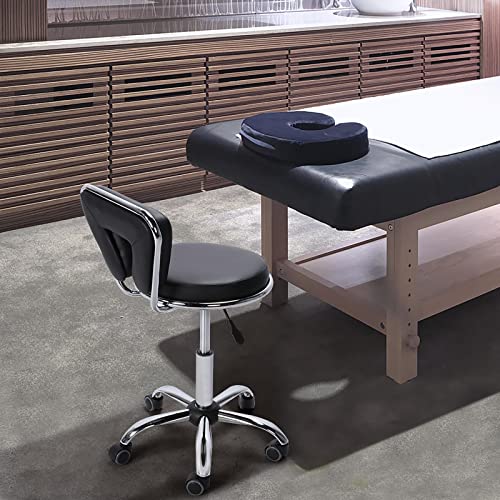 Yaheetech Rolling Swivel Salon Stool Chair Height Adjustable Home Spa Massage Manicure Facial Stool with Backrest and Wheels Black - 2PCS