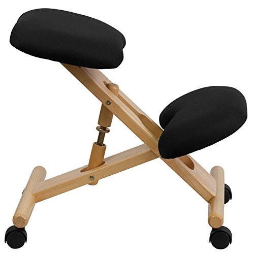 StarSun Depot Mobile Wooden Ergonomic Kneeling Chair in Black Fabric 17.5" W x 26.5" D x 20" - 24" H