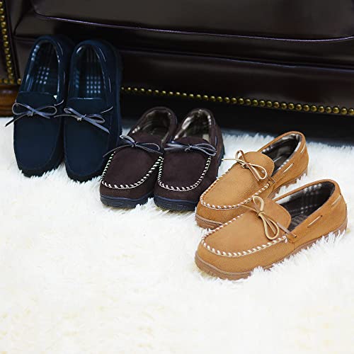 Lulex Mens Moccasin Slippers Memory Foam Indoor Outdoor House Shoes with Hard Sole Beige Size 10
