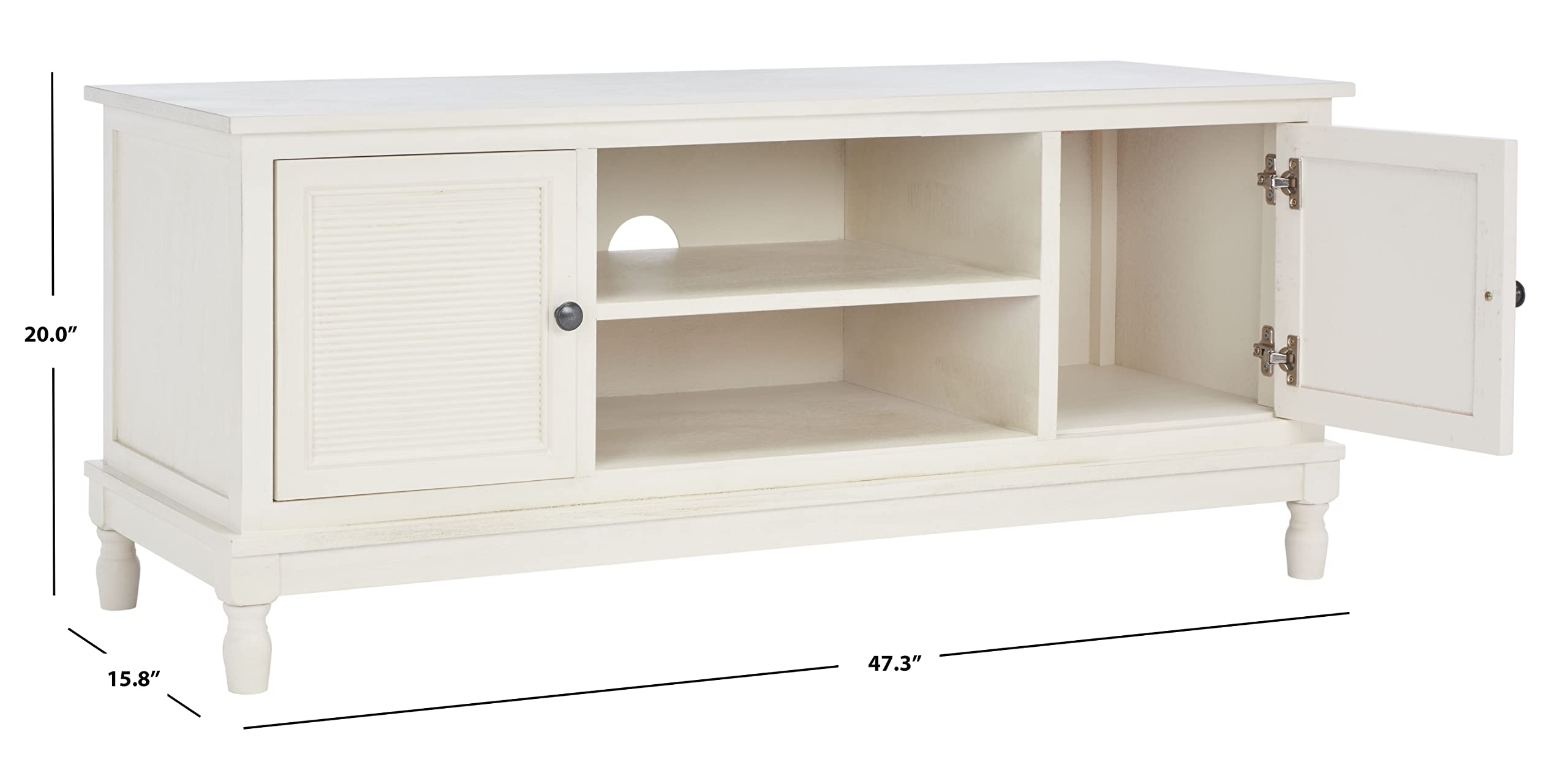 SAFAVIEH Home Collection Ryder Distressed White 2-Door 1-Shelf Entertainment Media Stand up to 55" Flatscreen TV