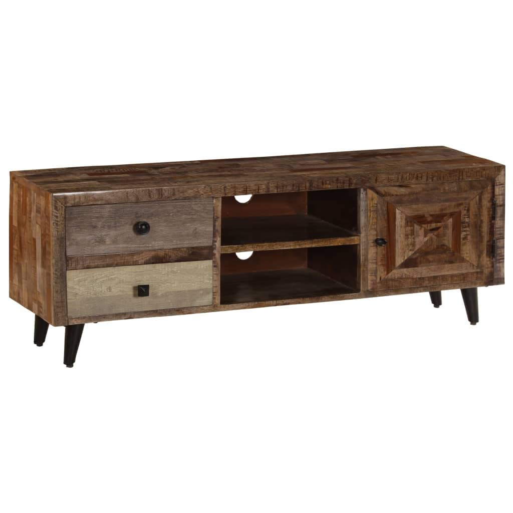GaRcan TV Stand, TV Unit for Living Room Bedroom, Sideboard with Drawer, TV Console Entertainment Center, Industrial Style, Solid Mango Wood