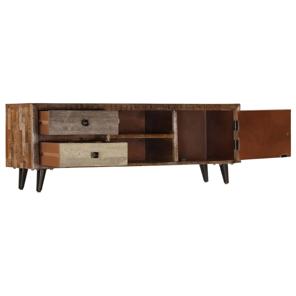 GaRcan TV Stand, TV Unit for Living Room Bedroom, Sideboard with Drawer, TV Console Entertainment Center, Industrial Style, Solid Mango Wood