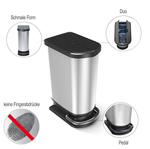 Rotho Paso Refuse Pedal Bin Duo 50 Litre, in-Mould Labelling Silver Metallic, One Size