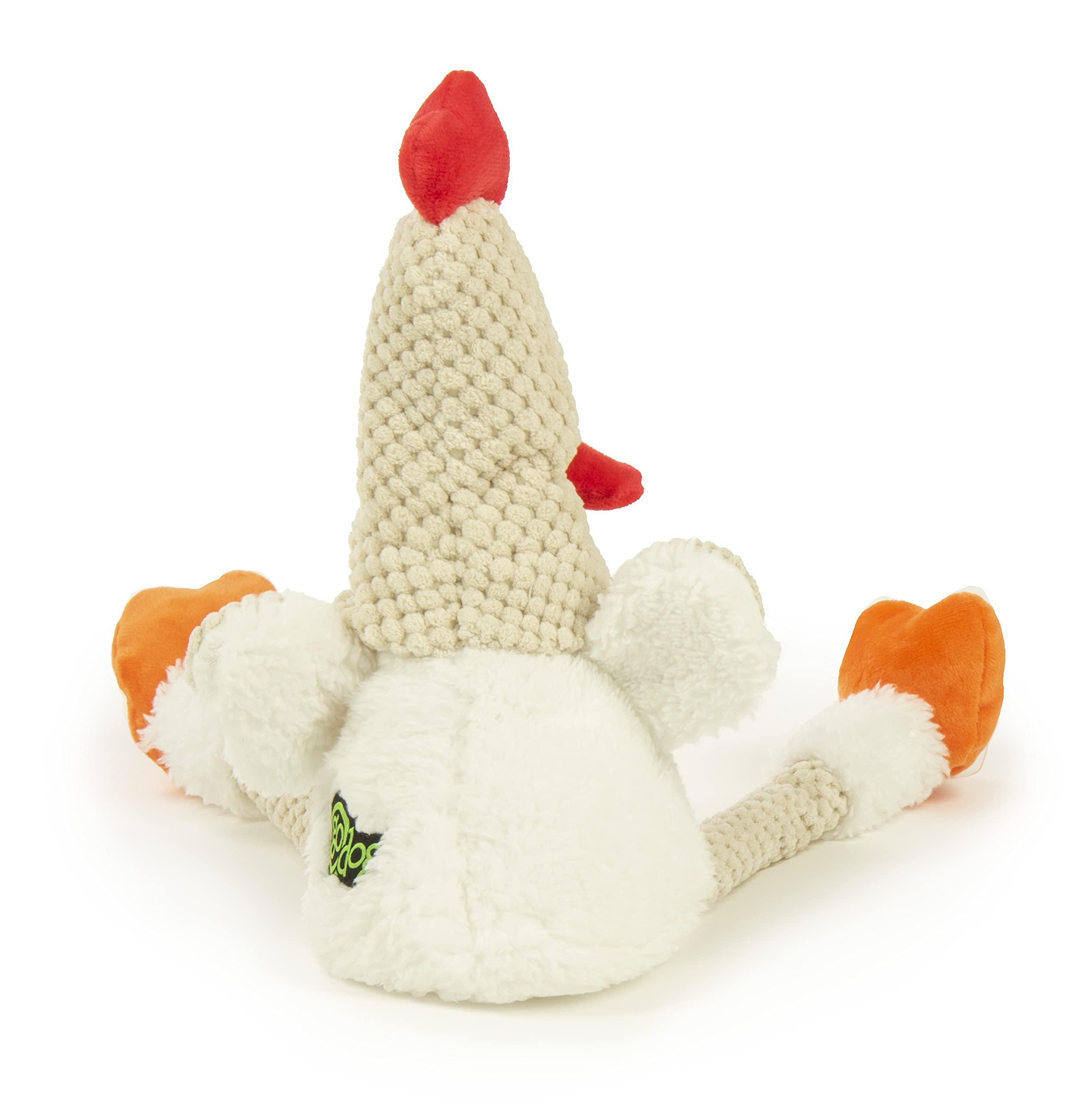 goDog Checkers Skinny Rooster Squeaky Plush Dog Toy, Chew Guard Technology - White, Large