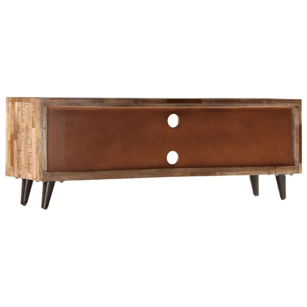 GaRcan TV Stand, TV Unit for Living Room Bedroom, Sideboard with Drawer, TV Console Entertainment Center, Industrial Style, Solid Mango Wood