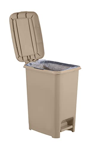 Superio Slim Step On Trash Can 6.5 Gallon, Beige Waste Bin with Foot Pedal Lid 26 Liter, Kitchen, Under Desk, Office, Bedroom, Bathroom