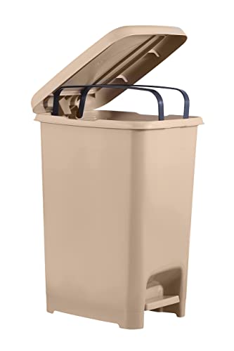 Superio Slim Step On Trash Can 6.5 Gallon, Beige Waste Bin with Foot Pedal Lid 26 Liter, Kitchen, Under Desk, Office, Bedroom, Bathroom