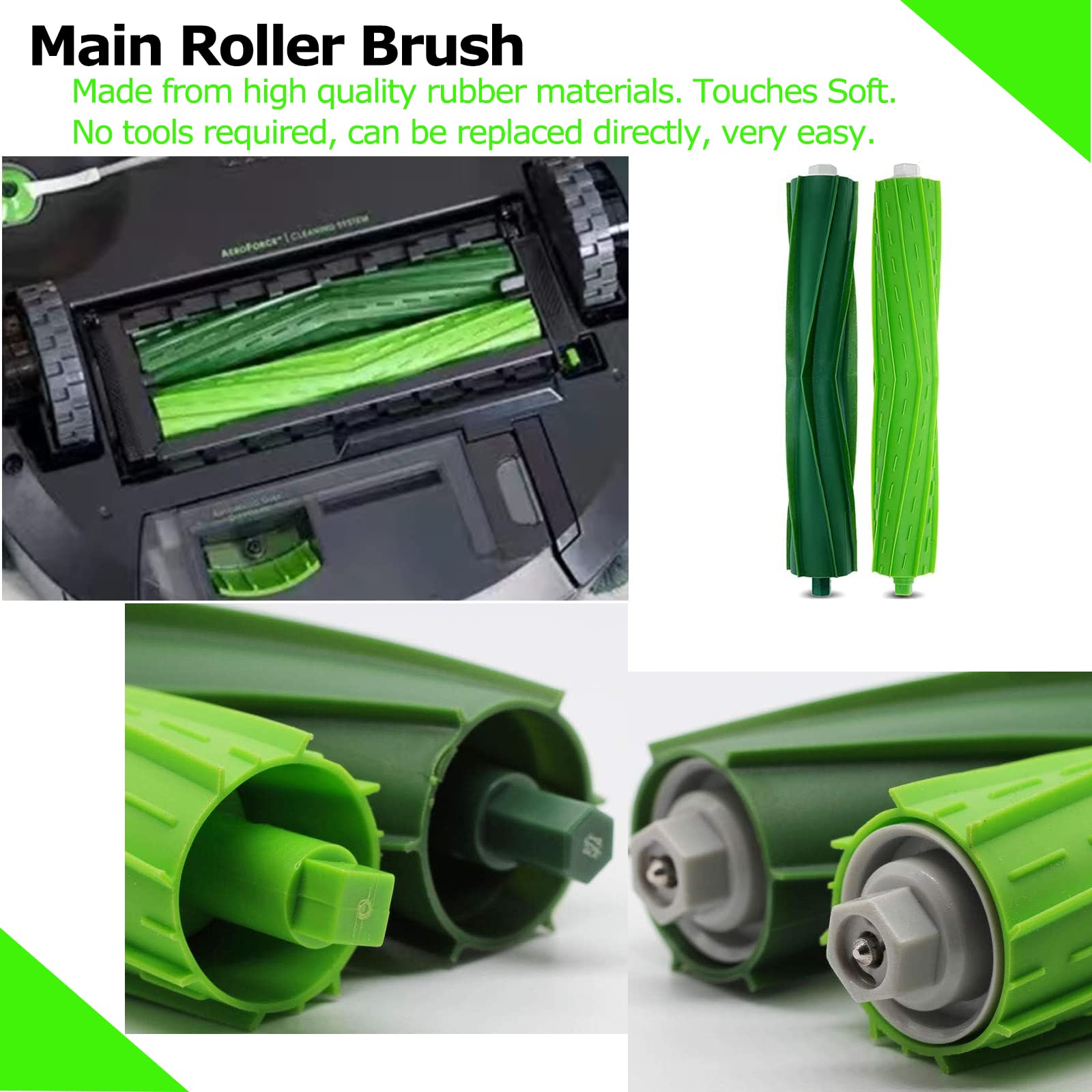 Replacement Parts for iRobot Roomba i3 i3+ i4 i4+ i6 i6+ i7 i7+ i8 i8+ j7 j7+ Plus,I & j Series Vacuum Cleaner, 4 Vacuum Bags, 2 Roller Brushes, 3 Edge Brushes, 3 Filters Included