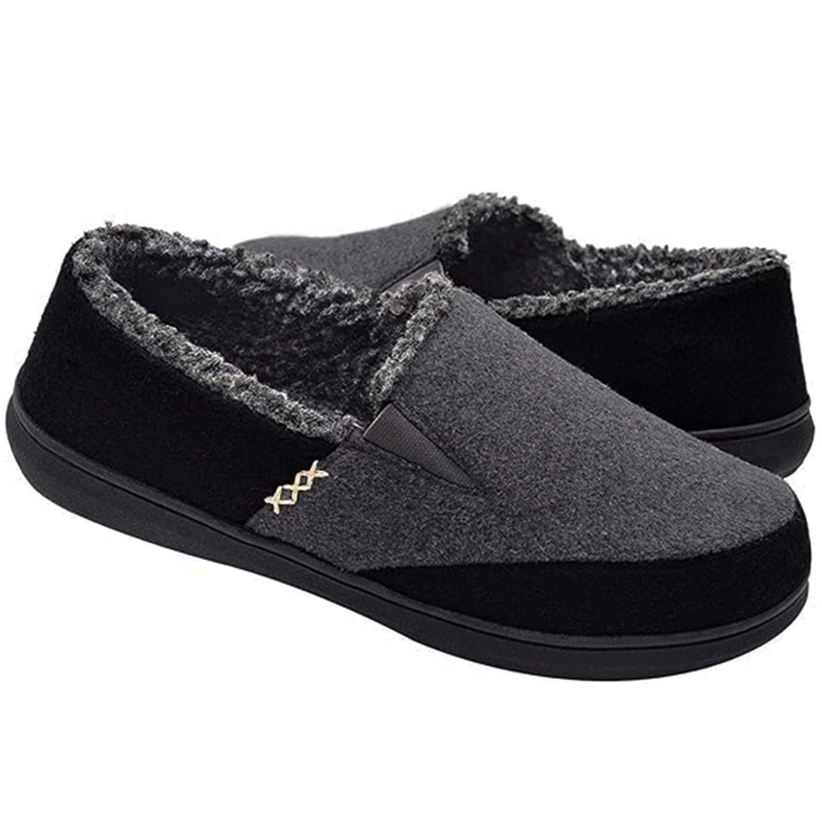 Zigzagger Men's Wool Micro Suede Moccasin Slippers House Shoes Home Indoor/Outdoor Footwear, Grey, 11