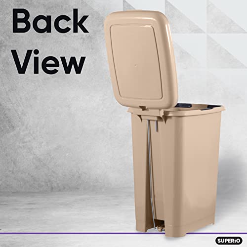 Superio Slim Step On Trash Can 6.5 Gallon, Beige Waste Bin with Foot Pedal Lid 26 Liter, Kitchen, Under Desk, Office, Bedroom, Bathroom