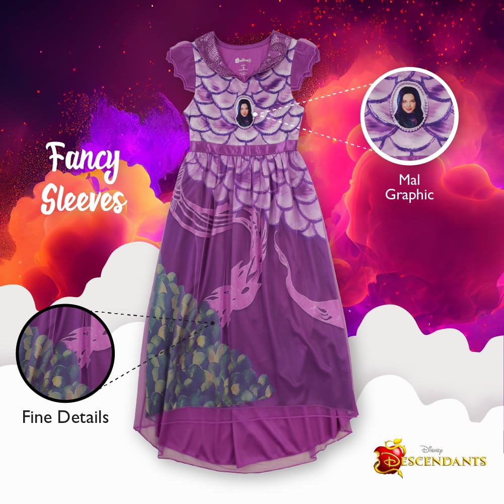 Disney Girls' Descendants Fantasy Gown Nightgown, MAL DRESS, 8