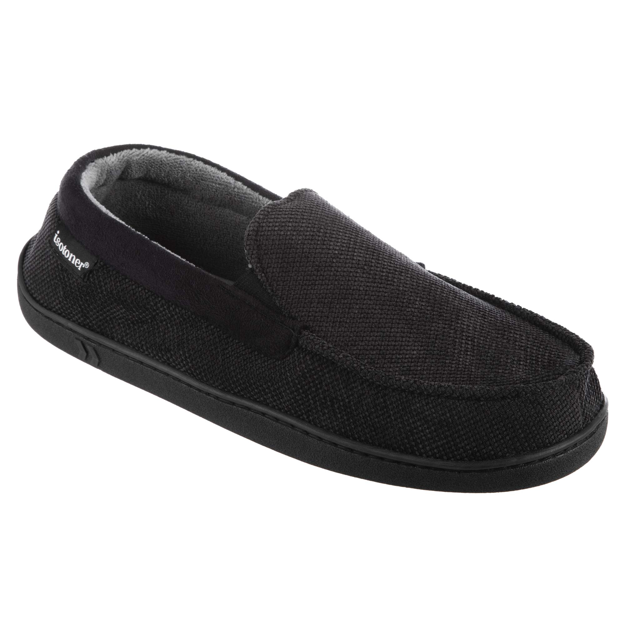 isotoner Men's Slipper, Diamond Corduroy Moccasin with Memory Foam and Skid Resistance for Indoor/Outdoor Comfort