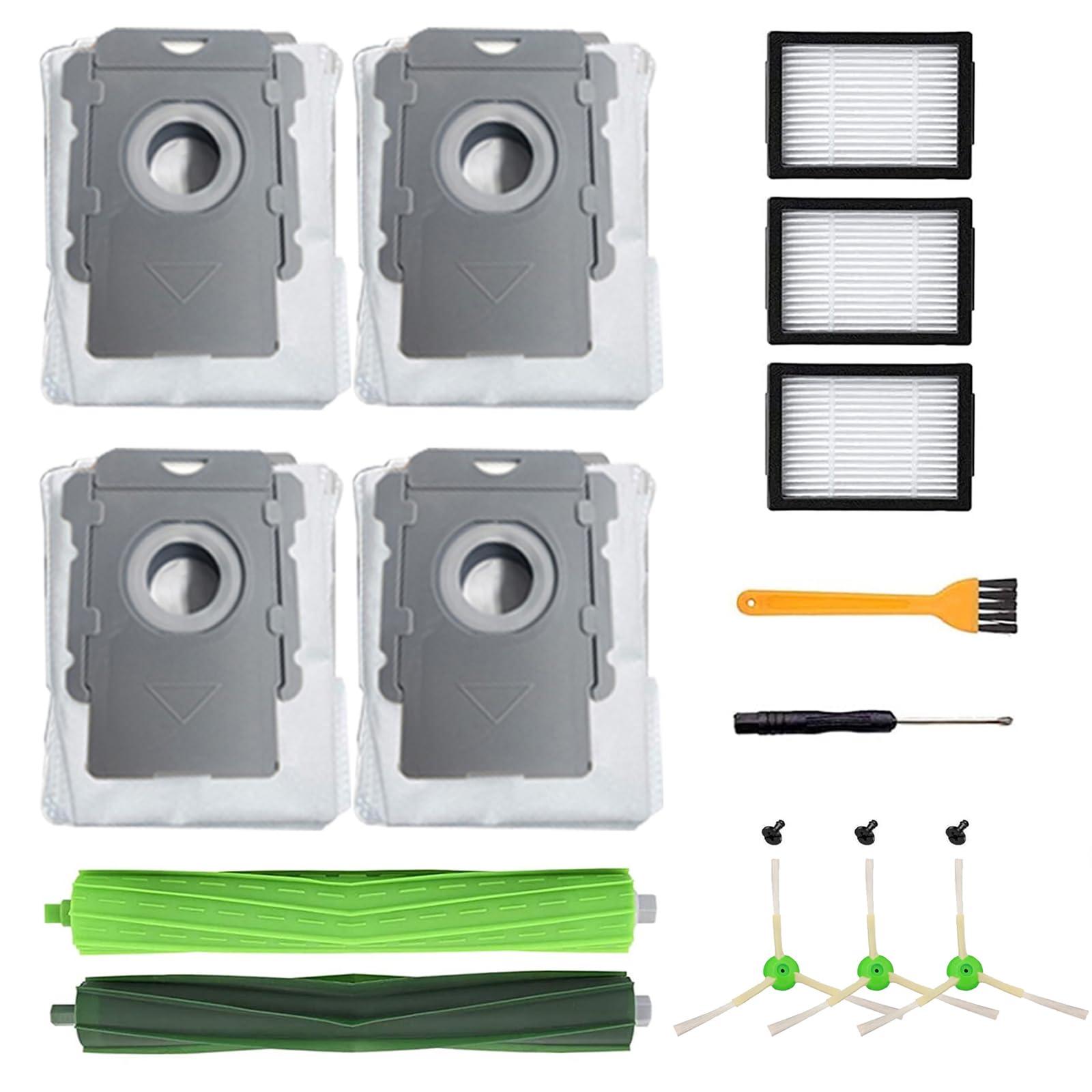 Replacement Parts for iRobot Roomba i3 i3+ i4 i4+ i6 i6+ i7 i7+ i8 i8+ j7 j7+ Plus,I & j Series Vacuum Cleaner, 4 Vacuum Bags, 2 Roller Brushes, 3 Edge Brushes, 3 Filters Included