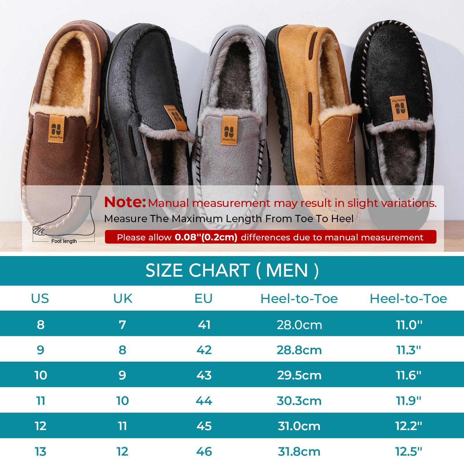 HomeTop Men's Moccasin Slippers Soft Faux Suede Plush Warm Lining Memory Foam Indoor House Shoes with Anti-Skid Sole (9, Grey)