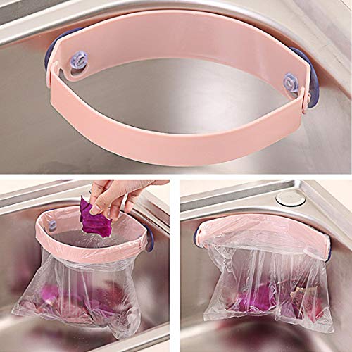 Foldable Kitchen Sink Trash Rack Strong Sucker Garbage Bag Holder Kitchen Trash Bracket Plastic Sink Clip-on Storage Rack, Random Color (Ellipse)