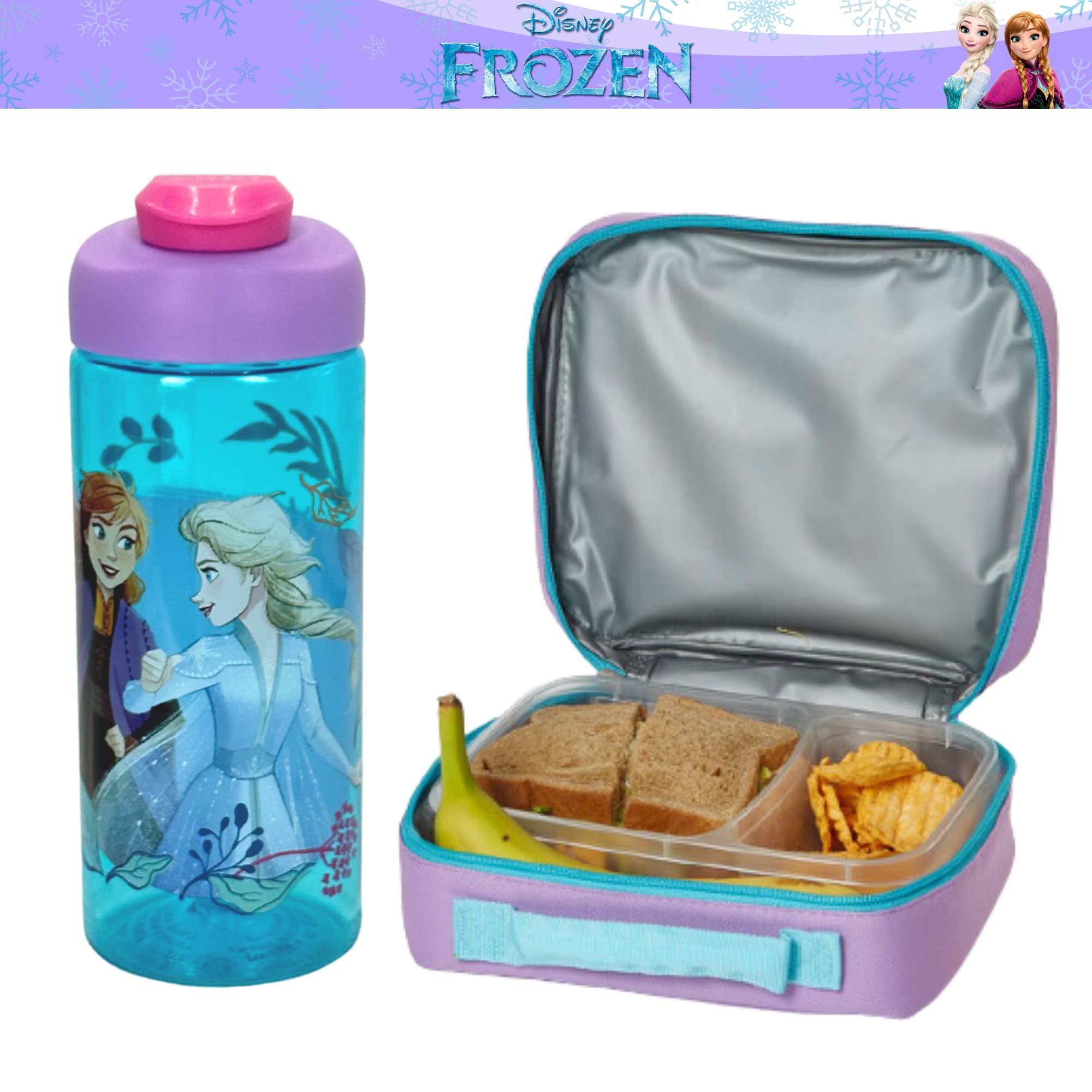 Disney Frozen 2 Lunch Box with Water Bottle Set- Kids Soft Insulated Lunch Bag for Girls and Boys