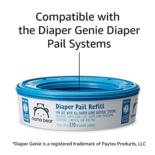 Amazon Brand - Mama Bear Diaper Pail Refills for Diaper Genie Pails, 2160 Count (8 Packs of 270 Count)