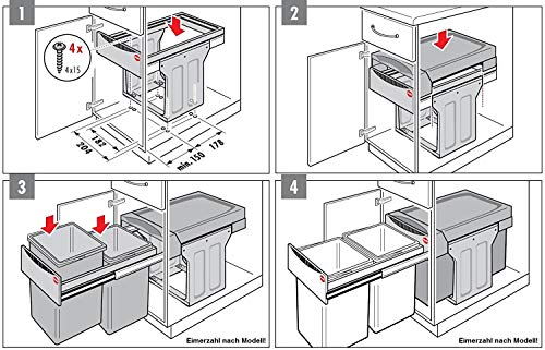 Kitchen Cabinet Double Waste Bin HAILO Tandem 30L Under The Sink Waste sorter 2 x 15 liters