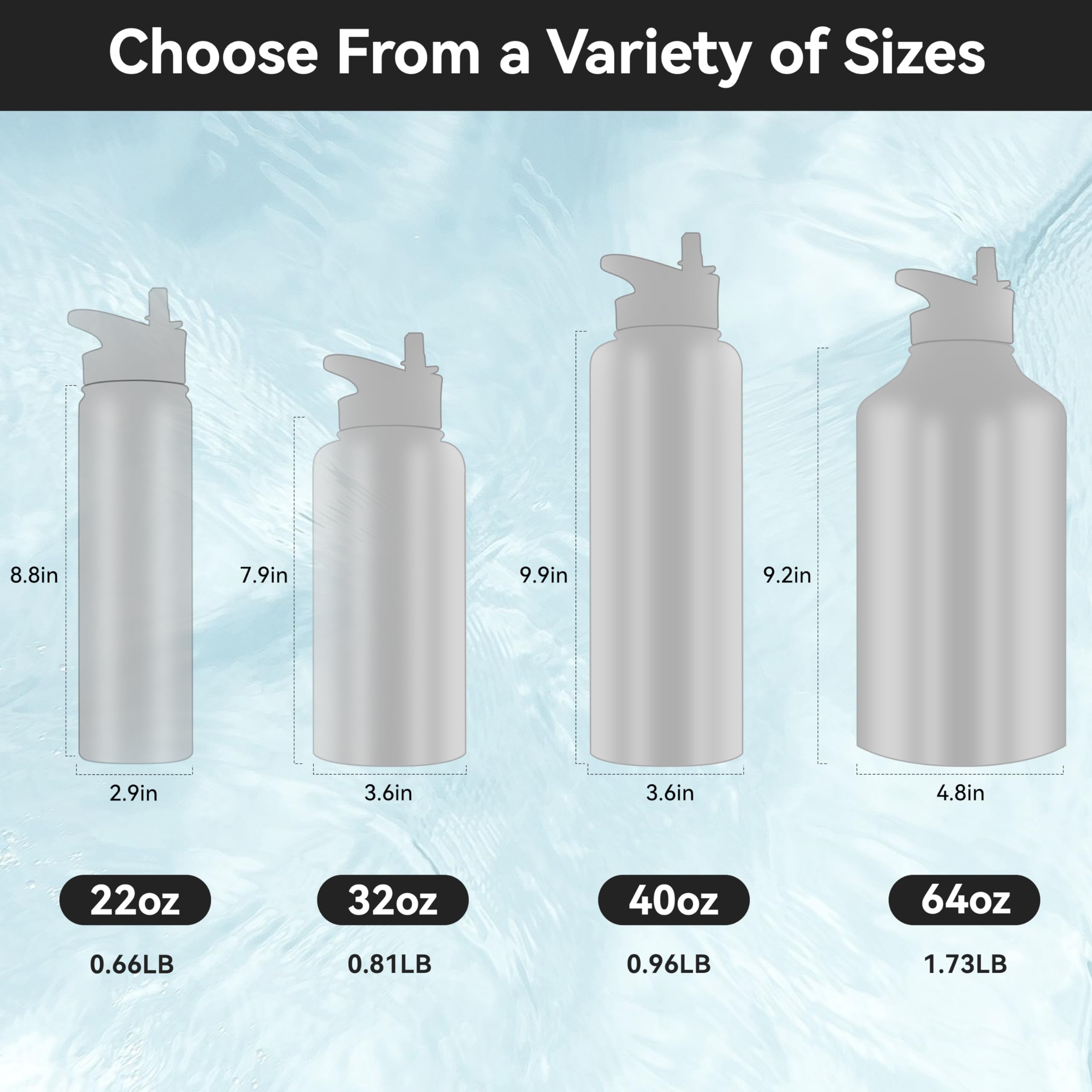 HASLE OUTFITTERS 40oz Stainless Steel Water Bottle, Vacuum Insulated Double Walled Leak Proof Sports Water Bottle with 2 Lids (Straw and Spout Lid) Thermo Mug Keep Cold and Hot(White,4)