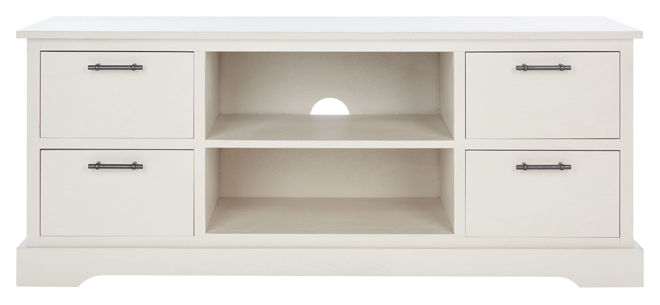 SAFAVIEH Home Collection Filbert Distressed White 4-Drawer Entertainment Stand up to 55" Flatscreen TV (Fully Assembled) Media Unit
