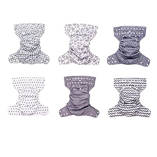 Simple Being Reusable Cloth Diapers, Double Gusset, One Size Adjustable, Washable Soft Absorbent, Waterproof Cover, Eco-Friendly Unisex Baby Girl Boy, six 4-Layers Microfiber Inserts (Geometrics)
