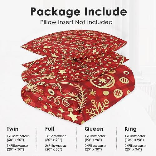 Pinbeam Comforter Set Twin Size, Christmas Golden Plaid Xmas Soft Bedding Set for Kids and Adults Bedroom Bed Decor, Retro Tree Winter Comforter Set with Pillowcase