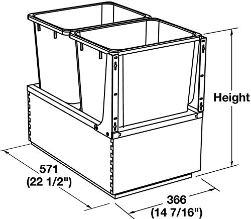 Double Wood Framed Bottom Mount Kitchen Pullout Waste Container Trash Can System with Soft Close Slides and Mounting Brackets (2 x 52 Qt)