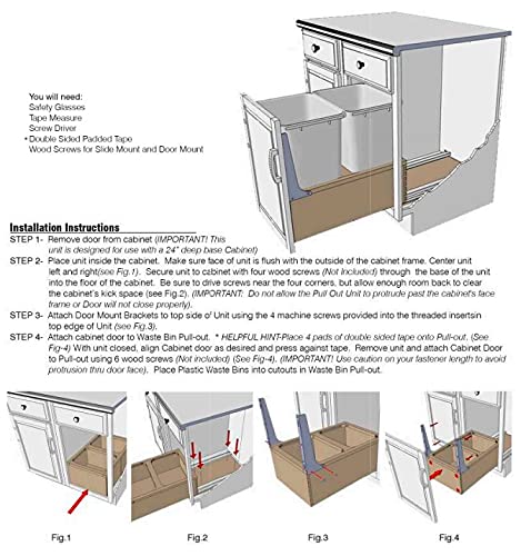 Double Wood Framed Bottom Mount Kitchen Pullout Waste Container Trash Can System with Soft Close Slides and Mounting Brackets (2 x 52 Qt)