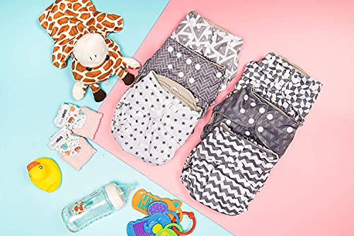 Simple Being Reusable Cloth Diapers, Double Gusset, One Size Adjustable, Washable Soft Absorbent, Waterproof Cover, Eco-Friendly Unisex Baby Girl Boy, six 4-Layers Microfiber Inserts (Geometrics)