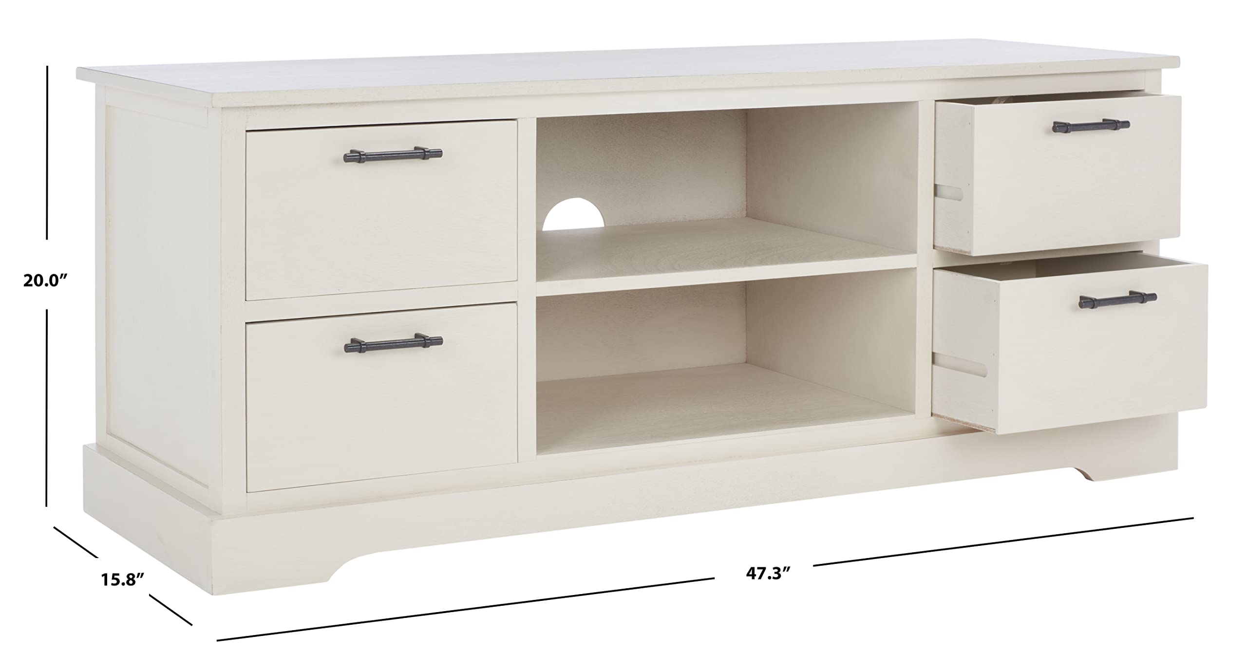 SAFAVIEH Home Collection Filbert Distressed White 4-Drawer Entertainment Stand up to 55" Flatscreen TV (Fully Assembled) Media Unit