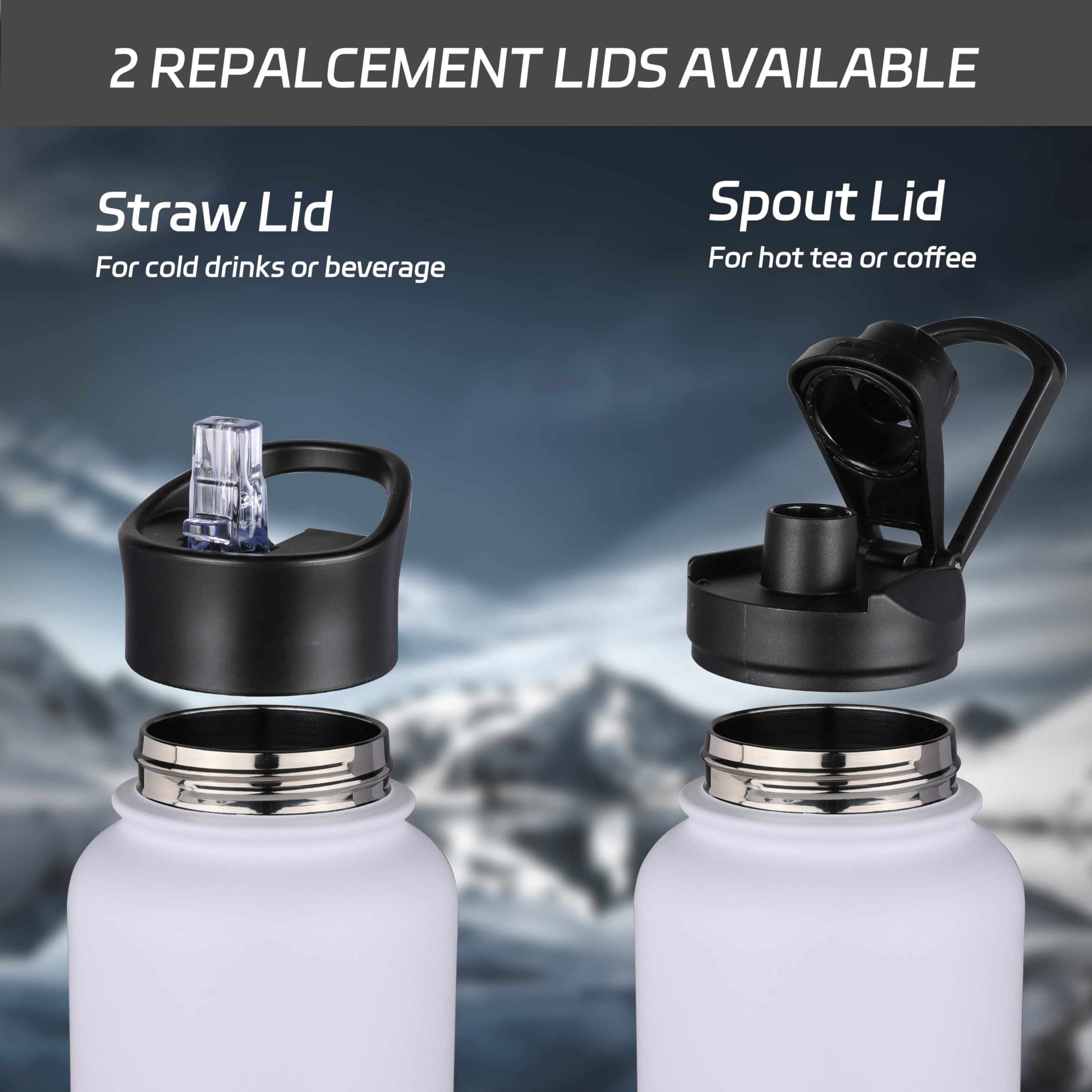 HASLE OUTFITTERS 40oz Stainless Steel Water Bottle, Vacuum Insulated Double Walled Leak Proof Sports Water Bottle with 2 Lids (Straw and Spout Lid) Thermo Mug Keep Cold and Hot(White,4)
