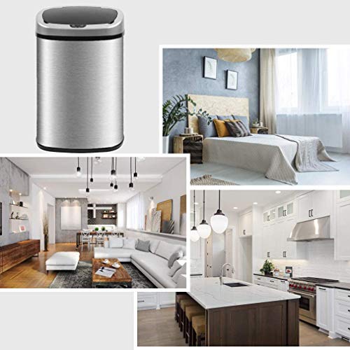 Kitchen Trash Can Garbage Can Waste Bin 13 Gallon Trash Can Stainless Steel with Lid Touch Free Automatic Sensor Garbage Bins 50 Liter Large Capacity Garbage Can for Home Bathroom Office Bedroom