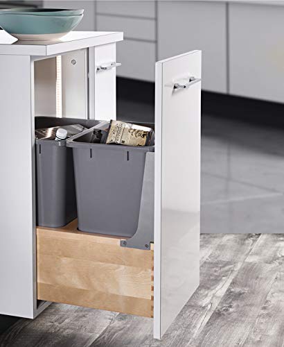 Double Wood Framed Bottom Mount Kitchen Pullout Waste Container Trash Can System with Soft Close Slides and Mounting Brackets (2 x 52 Qt)