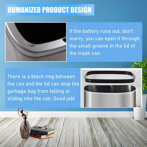 Kitchen Trash Can Garbage Can Waste Bin 13 Gallon Trash Can Stainless Steel with Lid Touch Free Automatic Sensor Garbage Bins 50 Liter Large Capacity Garbage Can for Home Bathroom Office Bedroom