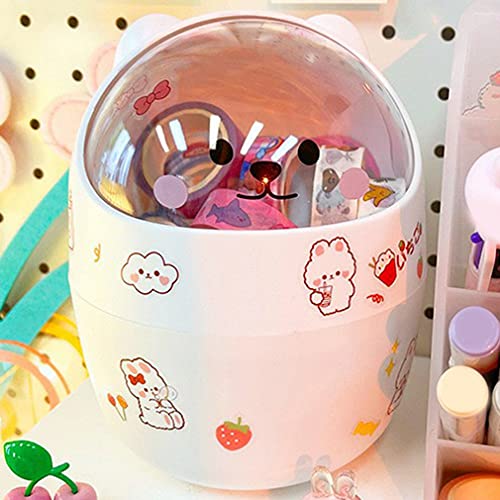 Desktop with Lid Trash Can Mini Kawaii Cute Bear Trash Bin Storage Box Girl Pen Holder Storage Bucket(Stickers Need to be Pasted by Yourself)