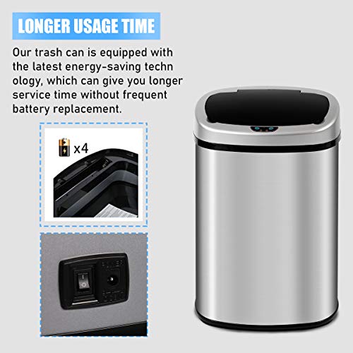 Kitchen Trash Can Garbage Can Waste Bin 13 Gallon Trash Can Stainless Steel with Lid Touch Free Automatic Sensor Garbage Bins 50 Liter Large Capacity Garbage Can for Home Bathroom Office Bedroom