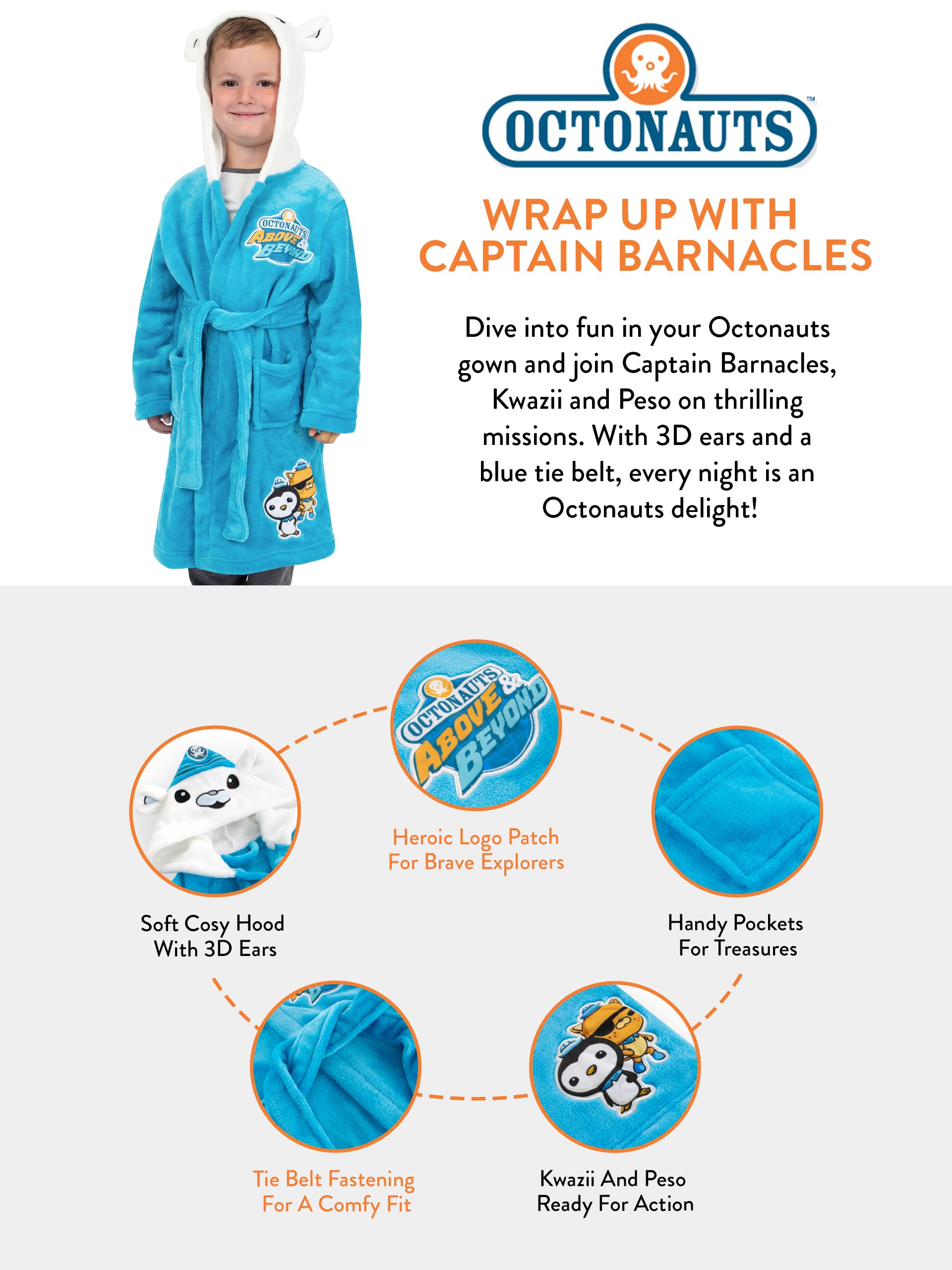 OCTONAUTS Boys Bathrobe | Captain Barnacle Toddler Bathrobe | Kids Robes | Boys' Bathrobes | Blue 6