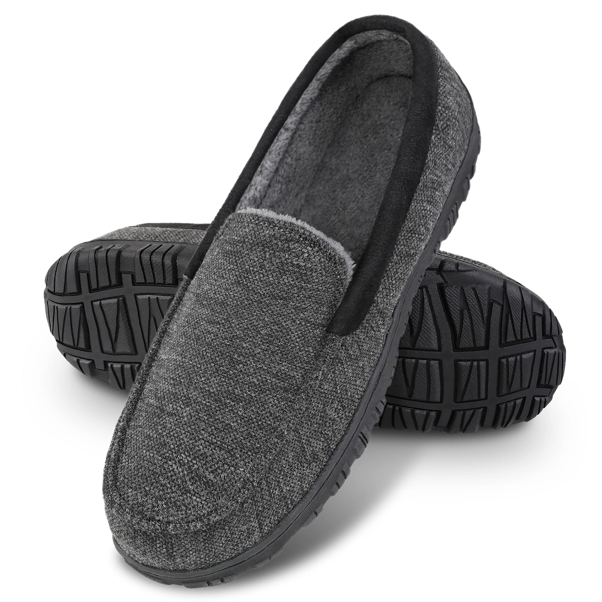 Bigwow Moccasin Slippers for Men Memory Foam House Shoes Indoor Outdoor Comfort Mens Moccasin Slippers Size 11 Grey