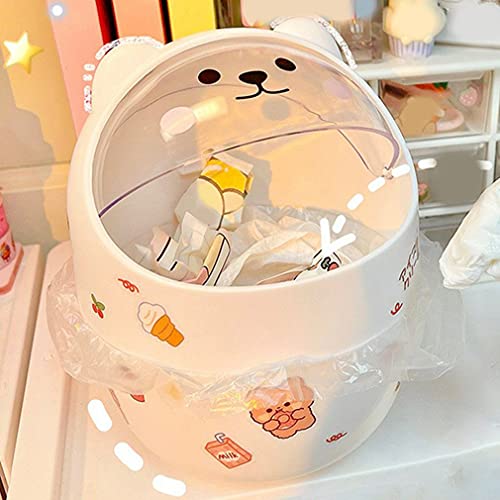 Desktop with Lid Trash Can Mini Kawaii Cute Bear Trash Bin Storage Box Girl Pen Holder Storage Bucket(Stickers Need to be Pasted by Yourself)