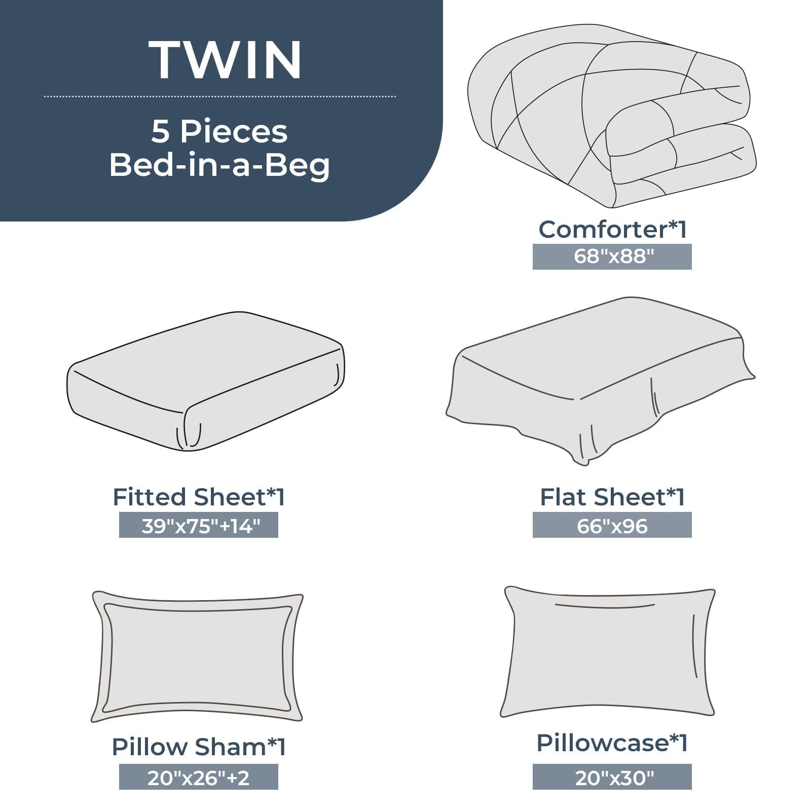 HEVUMYI Twin Comforter Set - 5-Piece All Season Bed in a Bag Twin, Ultra Soft Bedding Set with Comforter, Flat Sheet, Fitted Sheet, Pillowcases, Pillow Shams, Dark Grey