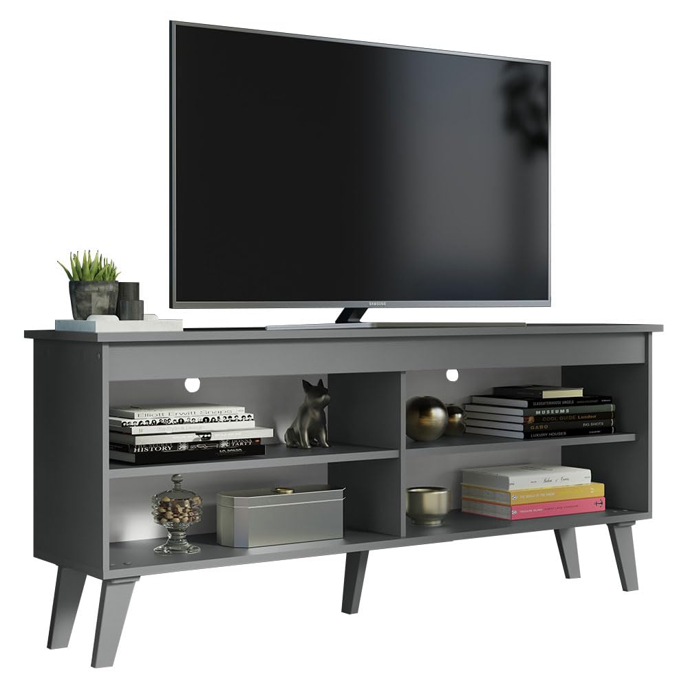 Madesa Compact TV Stand Cabinet with 4 Shelves and Cable Management for 50, 55 Inch TV Media Storage Unit Living Room and Bedroom Modern Wooden Television Media Console - Grey
