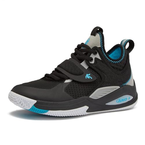 AND1 Gamma 4.0 SS Boys & Girls Basketball Shoes, Kids Youth Cool Basketball Sneakers with Strap - Black, 13 Little Kid