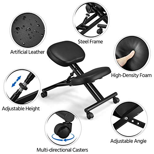 Yaheetech Kneeling Chair Ergonomic Posture Chair for Office Home Standing Work Desk Stool Adjustable Office Chair with Thick Cushion Pad & Flexible Seating Rolling Casters