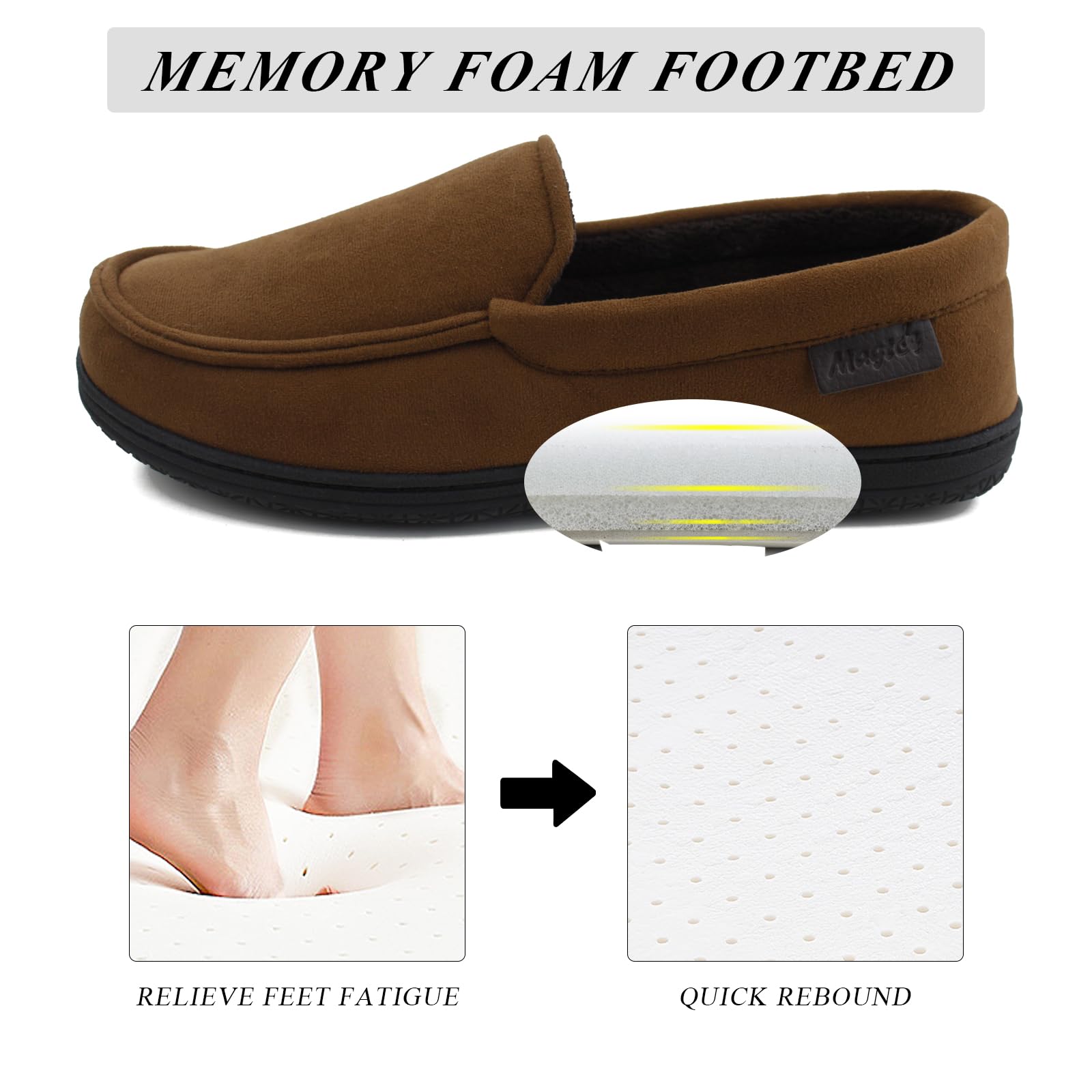 Magtoe Moccasin Slipper for Men Warm House Slippers Memory Foam Indoor Outdoor Home Slide Shoes Winter Fall(13-14,Coffee)