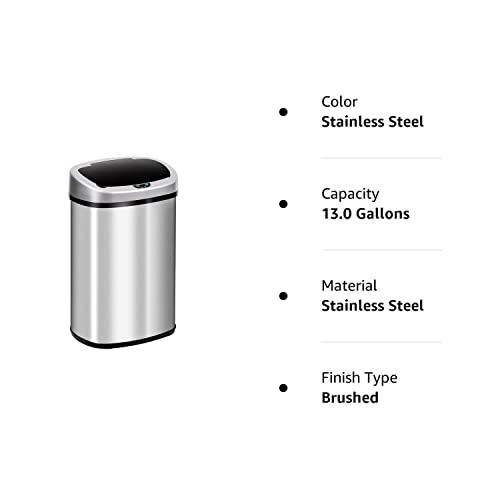 13 Gallon Kitchen Trash Can Touch Free Automatic Stainless Steel Trash Can Electronic Touchless Motion Sensor Automatic Trash Can with Lid Home Bathroom Office Restroom Brushed Large Dustbin,50L