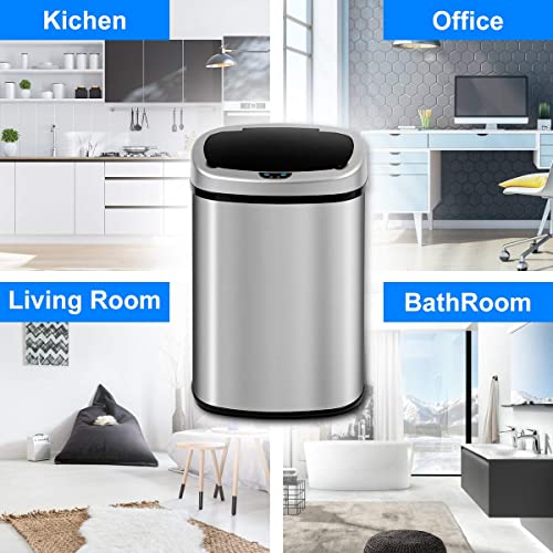 13 Gallon Kitchen Trash Can Touch Free Automatic Stainless Steel Trash Can Electronic Touchless Motion Sensor Automatic Trash Can with Lid Home Bathroom Office Restroom Brushed Large Dustbin,50L