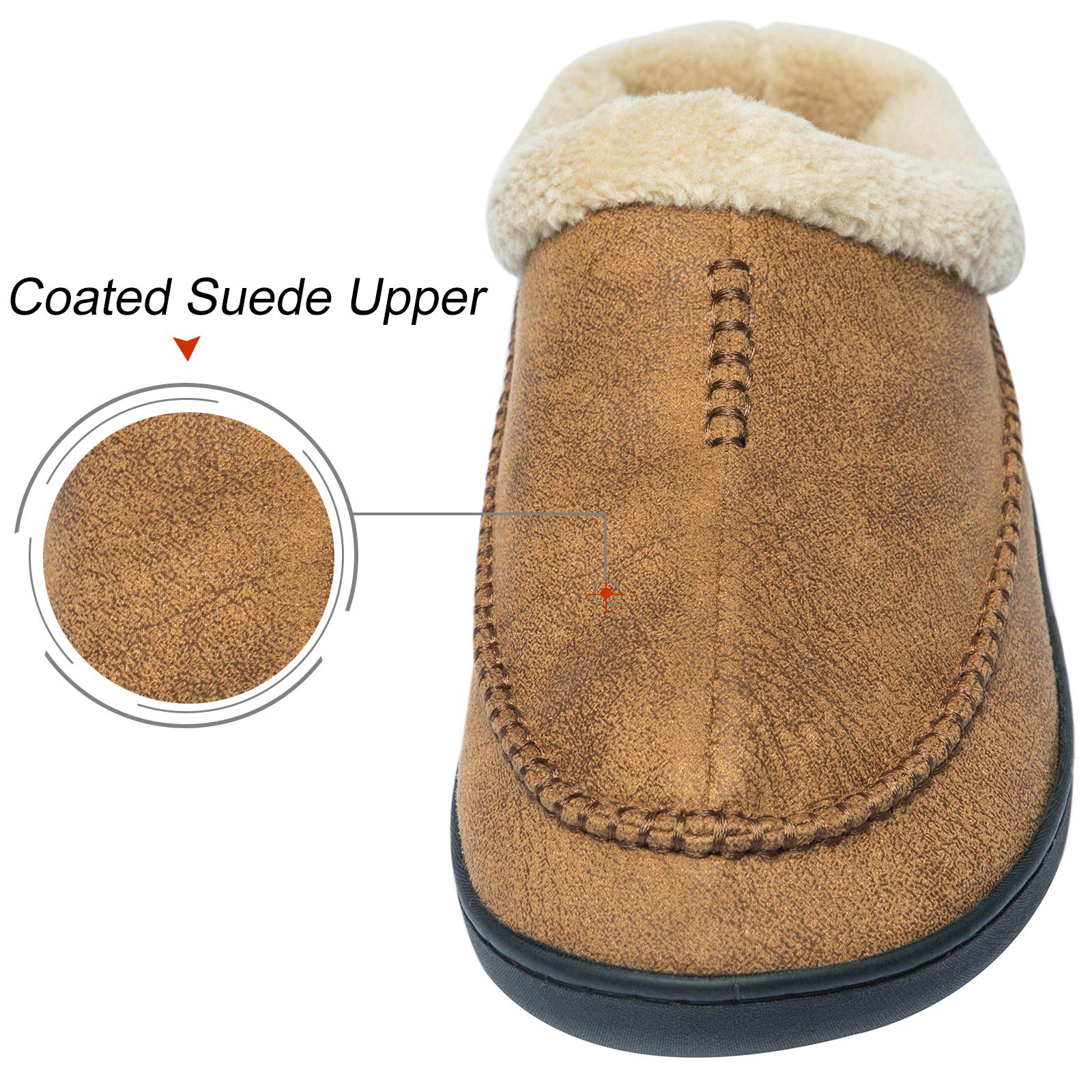 WOTTE Men's Moccasin Slippers Microsuede Fleece Fuzzy Lined Memory Foam House Shoes for Indoor Outdoor Size 9-10 Brown
