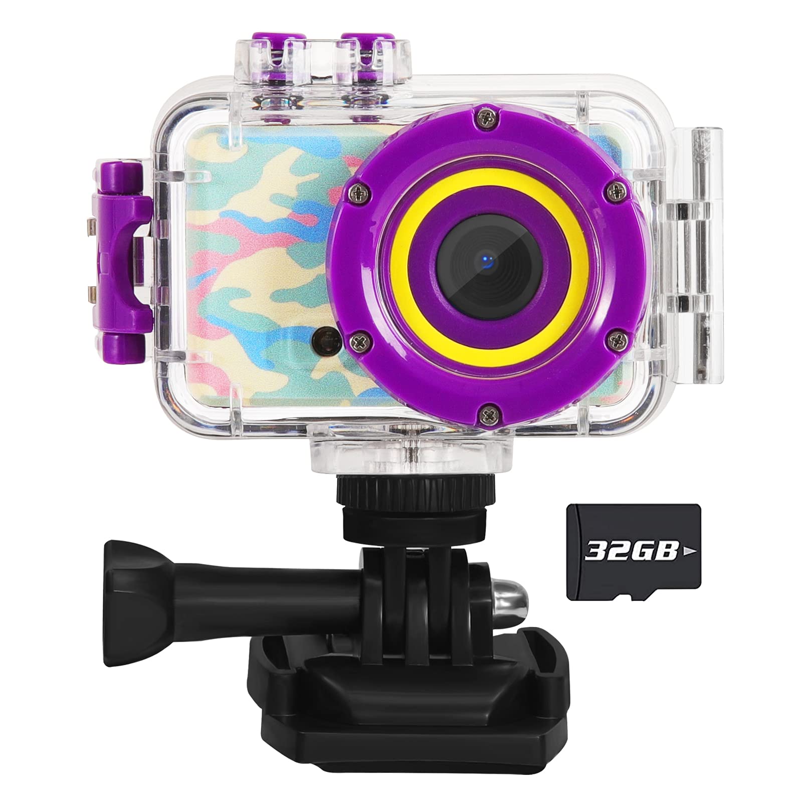 Luoba Kids Camera Waterproof Toddler Digital Camera for Kids 3 4 5 6 7 8 Year Old Children Underwater Cameras Toys Age 3-8 Girls Boys Birthday Gifts Mini HD Sport Recorder with 32GB Card(Purple)