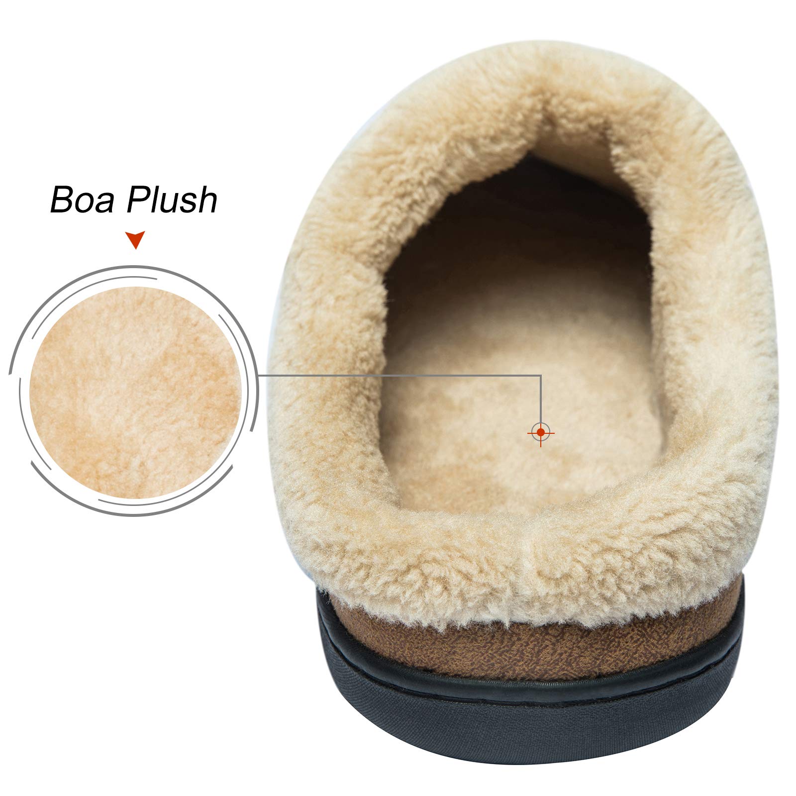 WOTTE Men's Moccasin Slippers Microsuede Fleece Fuzzy Lined Memory Foam House Shoes for Indoor Outdoor Size 9-10 Brown